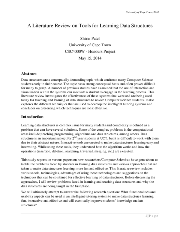 (PDF) A Literature Review on Tools for Learning Data Structures
