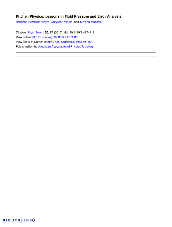 (PDF) Kitchen Physics: Lessons in Fluid Pressure and Error Analysis