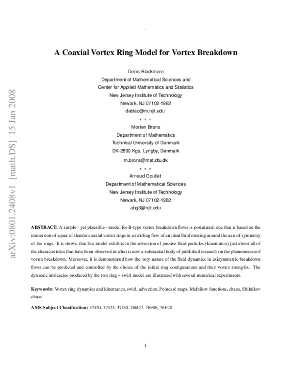 (PDF) A coaxial vortex ring model for vortex breakdown