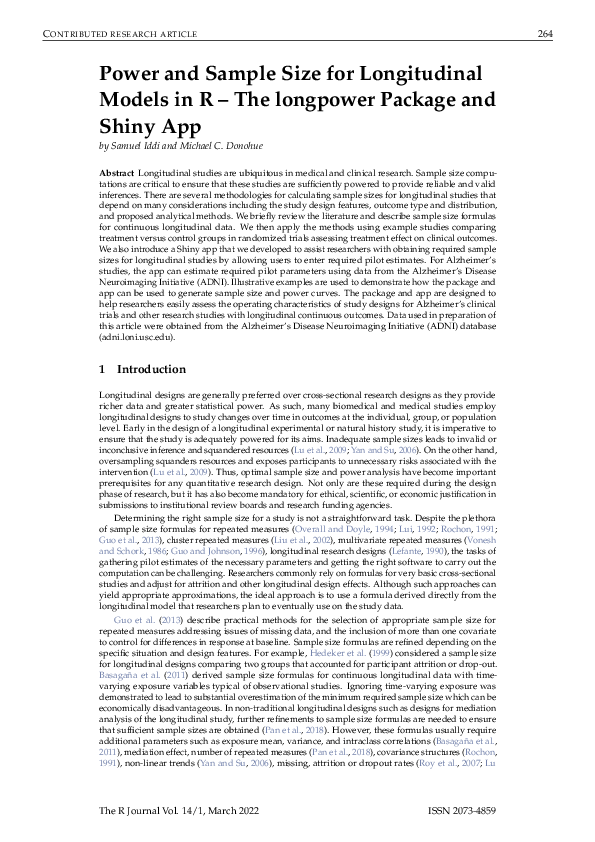 (PDF) Power and Sample Size for Longitudinal Models in R -- The ...