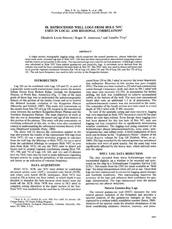 (PDF) Reprocessed Well Logs from Hole 747C Used in Local and Regional ...