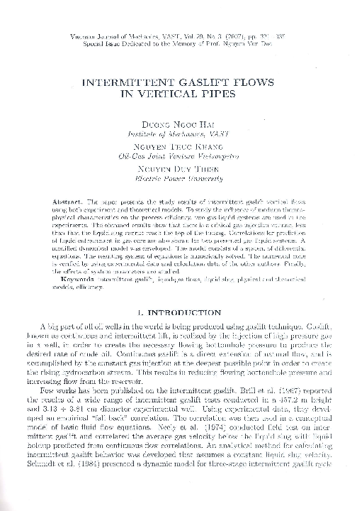 (PDF) Intermittent gaslift flows in vertical pipes