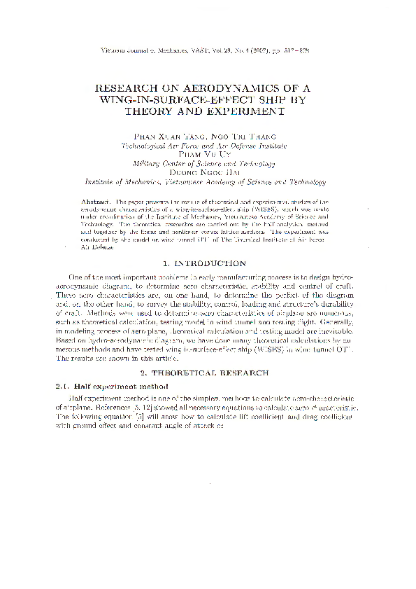 (PDF) Research on aerodynamics of a wing-in-surface-effect ship by ...