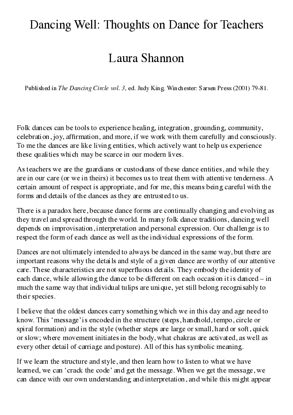 (PDF) Dancing Well: Thoughts on Dance for Teachers