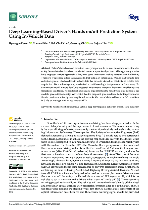 (PDF) Deep Learning-Based Driver’s Hands on/off Prediction System Using In-Vehicle Data