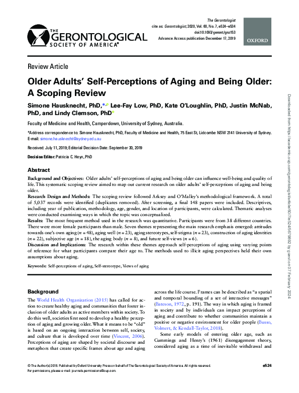 (PDF) Older Adults’ Self-Perceptions of Aging and Being Older: A ...