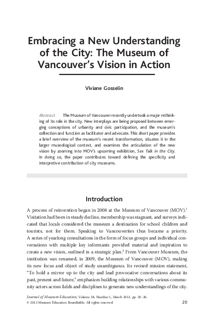 (PDF) Embracing a New Understanding of the City: The Museum of ...