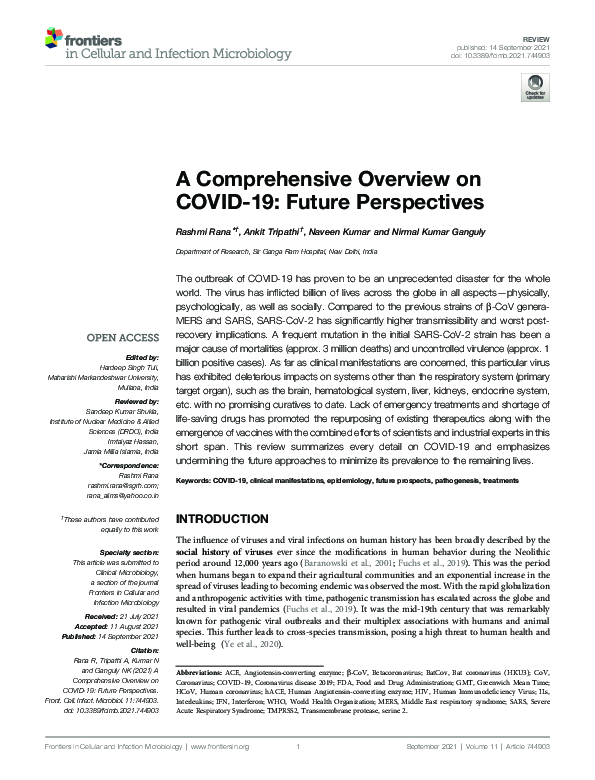 (PDF) A Comprehensive Overview on COVID-19: Future Perspectives