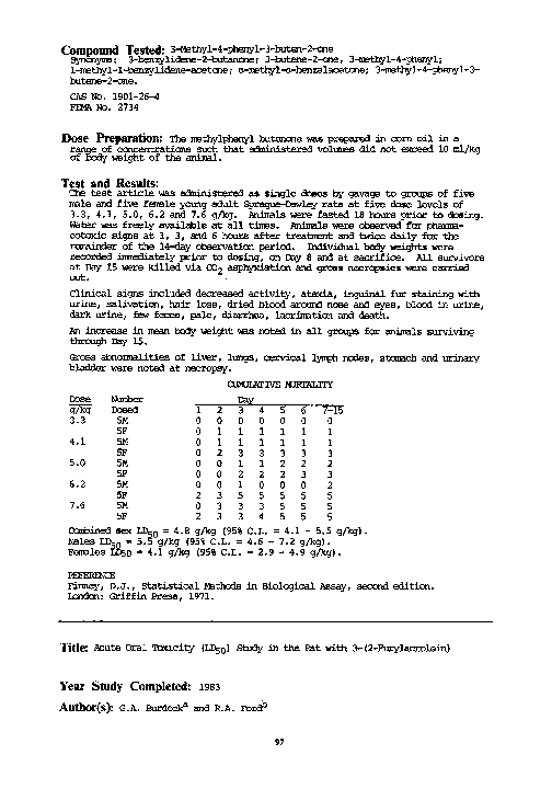 (PDF) Acute Oral Toxicity (LD50) Study in the Rat with 3-(2-Furylacrolein)