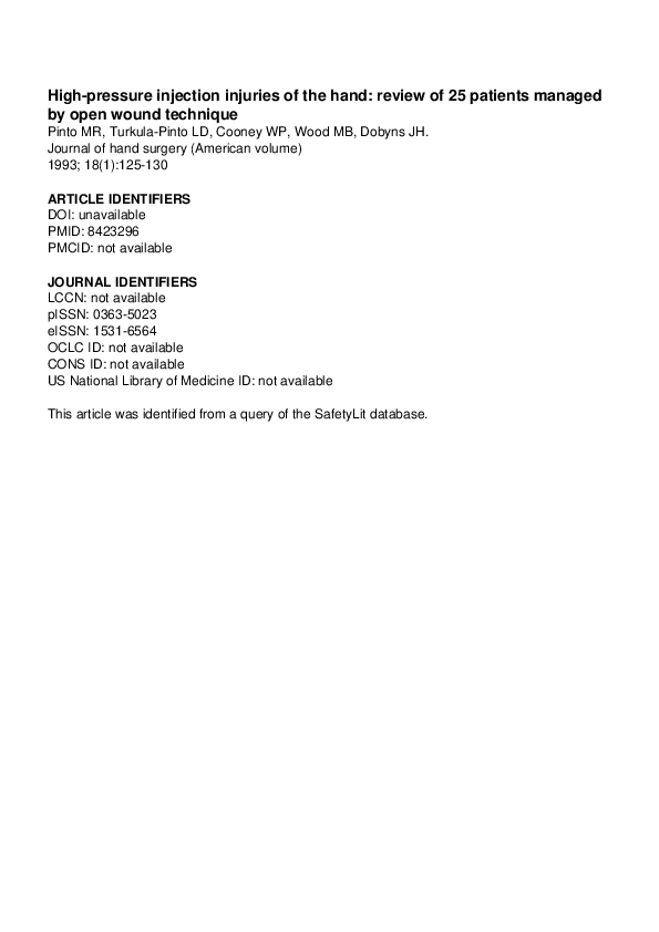 (PDF) High-pressure injection injuries of the hand: Review of 25 ...