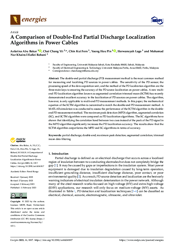 Pdf A Comparison Of Double End Partial Discharge Localization Algorithms In Power Cables