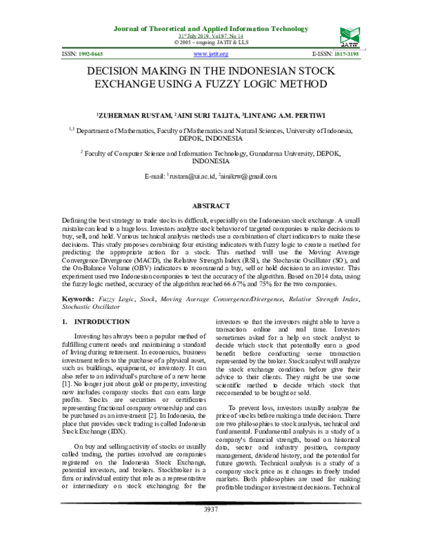 (PDF) Decision making in the indonesian stock exchange using a fuzzy logic method