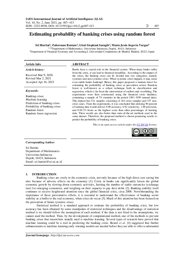 (PDF) Estimating probability of banking crises using random forest