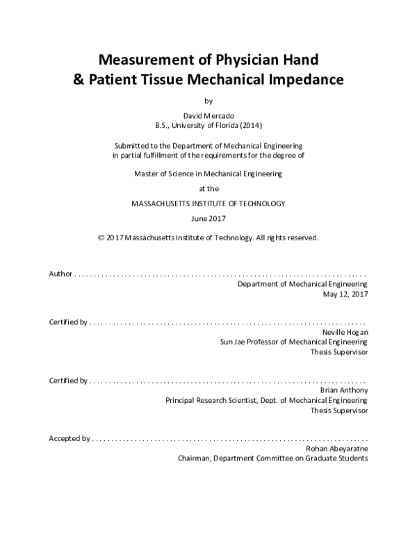 (PDF) Measurement of physician hand & patient tissue mechanical impedance