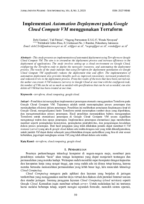 (PDF) Implementasi Automation Deployment pada Google Cloud Compute VM menggunakan Terraform ...