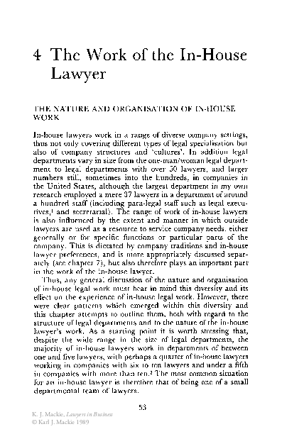 (PDF) The Work of the In-House Lawyer