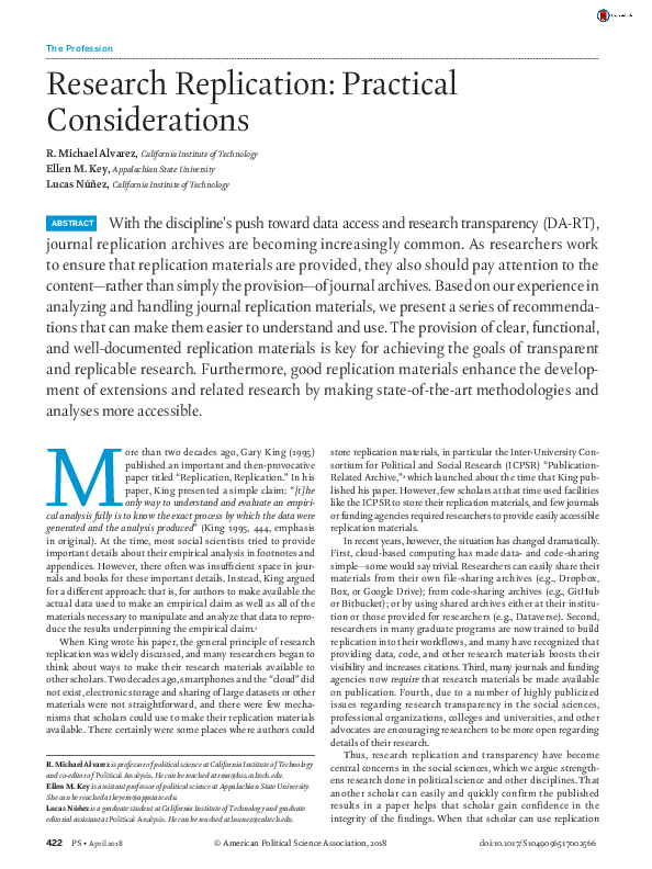 (PDF) Research Replication: Practical Considerations