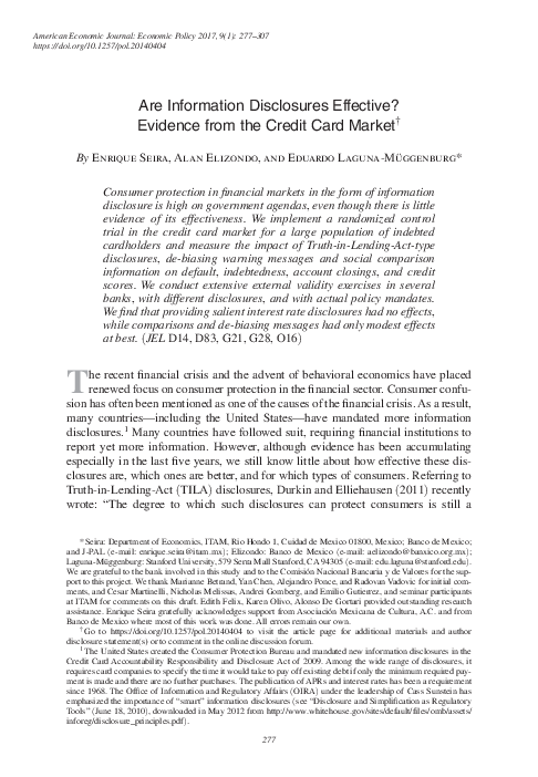 (PDF) Effectiveness of Information Disclosures in Credit Card Market
