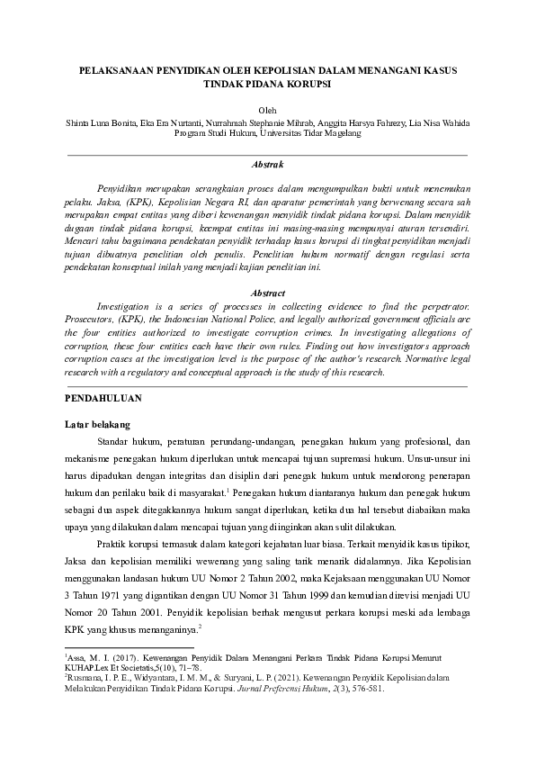 (PDF) PELAKSANAAN PENYIDIKAN OLEH KEPOLISIAN DALAM MENANGANI KASUS ...