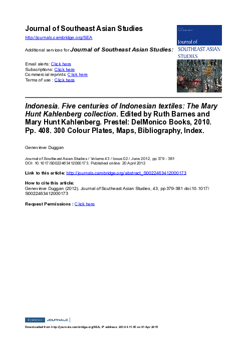(PDF) Indonesia. Five centuries of Indonesian textiles: The Mary Hunt Kahlenberg collection ...