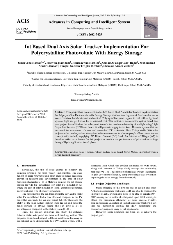 (PDF) Iot Based Dual Axis Solar Tracker Implementation For Polycrystalline Photovoltaic With ...