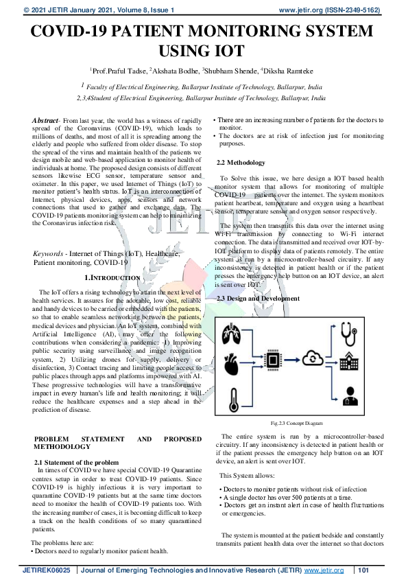(PDF) COVID-19 Patient Monitoring System Using Iot | Shubham Shende ...