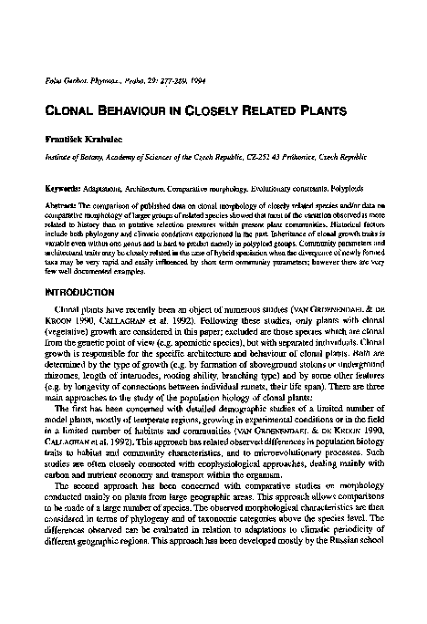 (PDF) Clonal behaviour in closely related plants