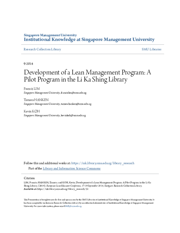 (PDF) Development of a Lean Management Program: A Pilot Program in the ...