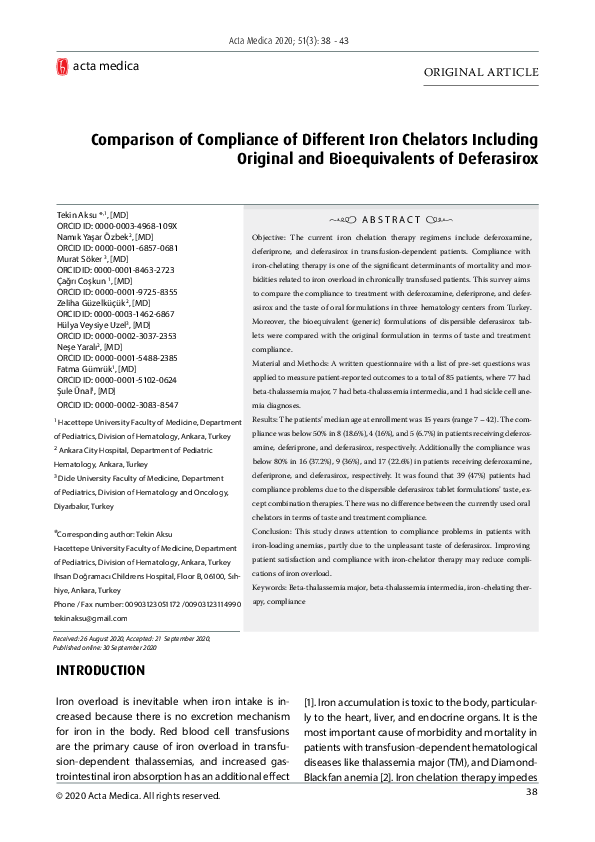 (PDF) Comparison of Compliance of Different Iron Chelators Including ...