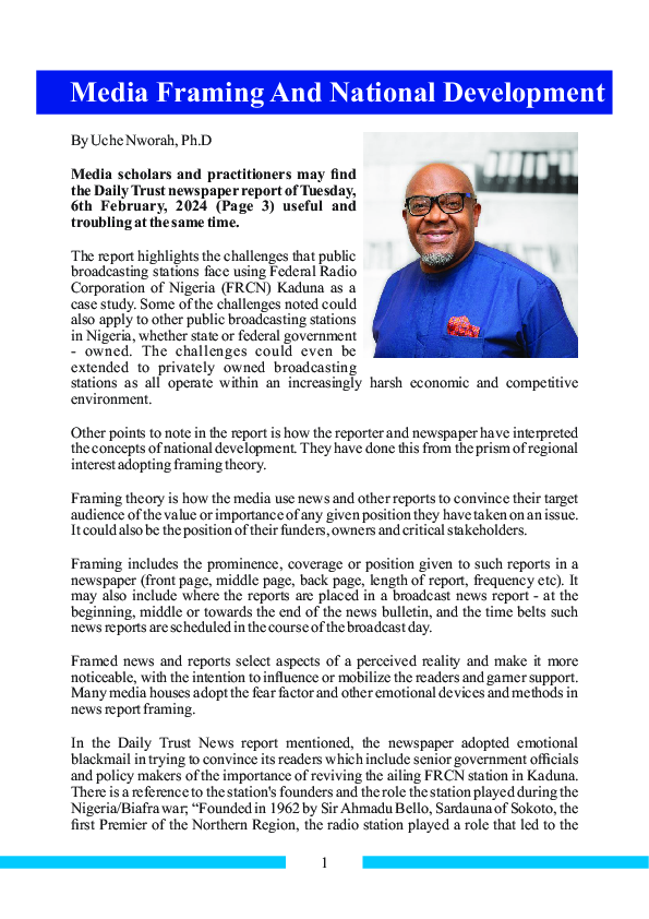 (PDF) MEDIA FRAMING AND NATIONAL DEVELOPMENT