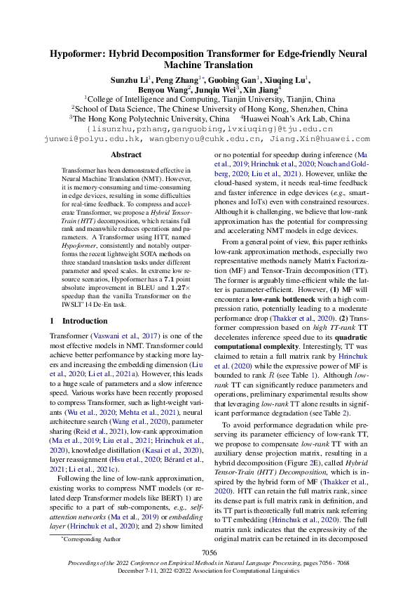 (PDF) Hypoformer: Hybrid Decomposition Transformer for Edge-friendly Neural Machine Translation