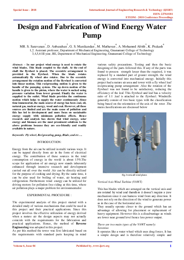 (PDF) Design and Fabrication of Wind Energy Water Pump