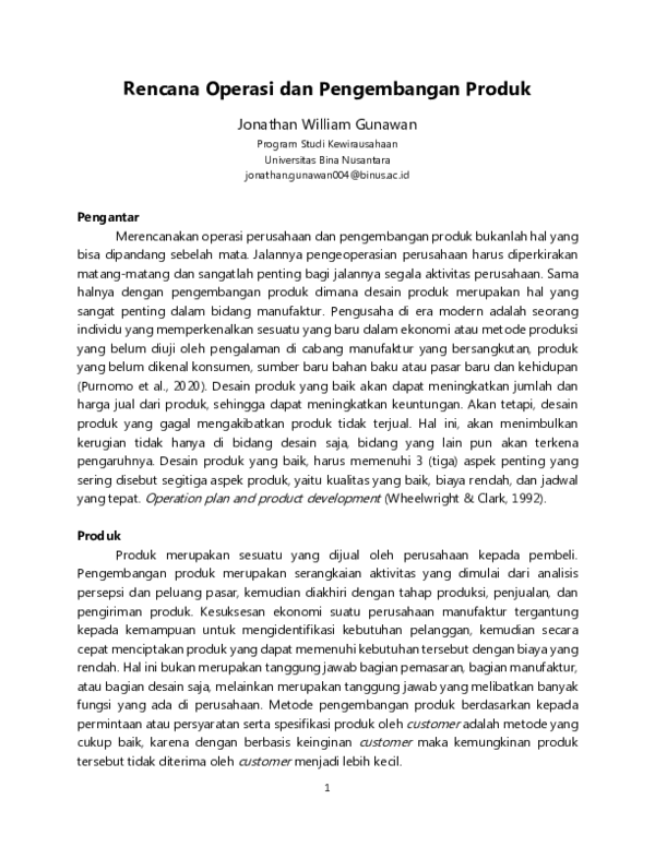 (PDF) Rencana Operasi Dan Pengembangan Produk