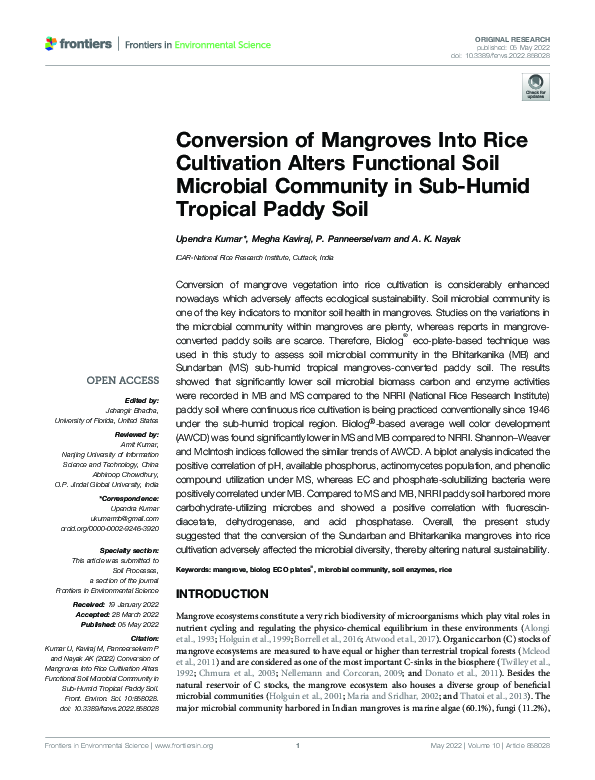 (PDF) Conversion of Mangroves Into Rice Cultivation Alters Functional ...