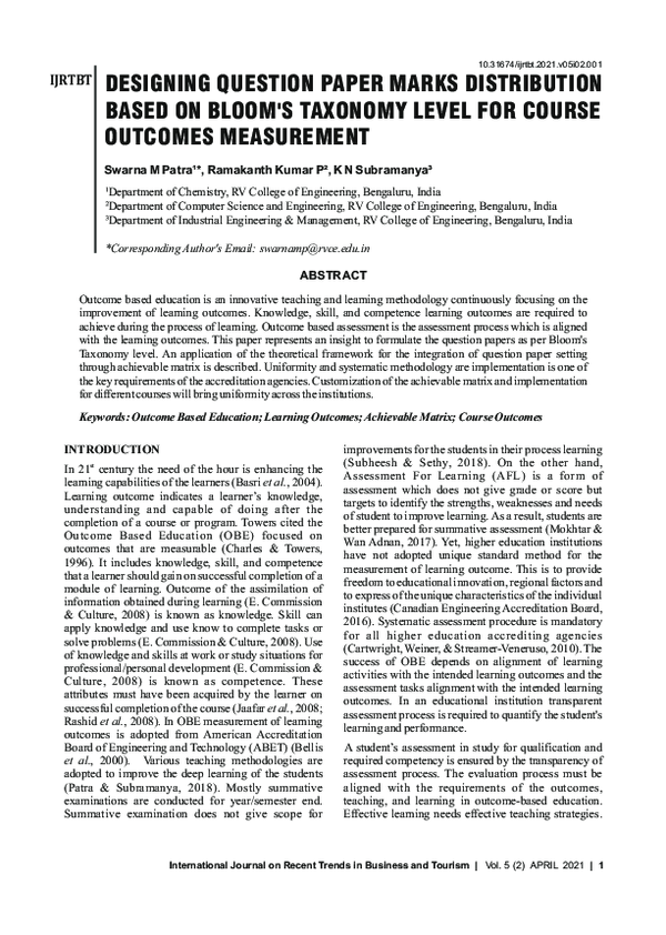 (PDF) Designing Question Paper Marks Distribution Based on Bloom’s ...