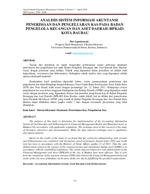 (PDF) Analisis Sistem Informasi Akuntansi Penerimaan Dan Pengeluaran Kas Pada Badan Pengelola ...