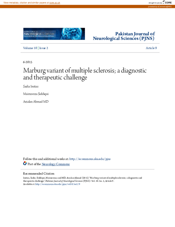 (PDF) Marburg variant of multiple sclerosis; a diagnostic and ...