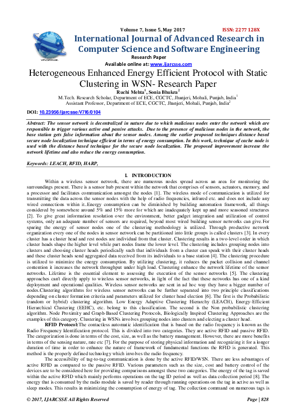 Pdf Heterogeneous Enhanced Energy Efficient Protocol With Static Clustering In Wsn Research