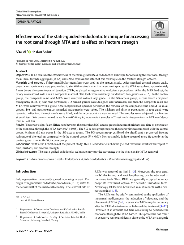 (PDF) Effectiveness of the static-guided endodontic technique for ...