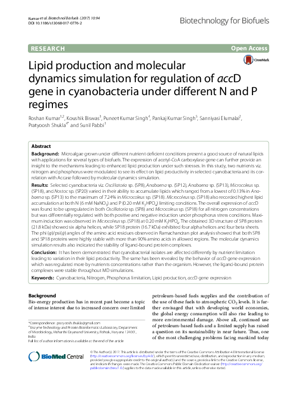 (PDF) Lipid production and molecular dynamics simulation for regulation ...