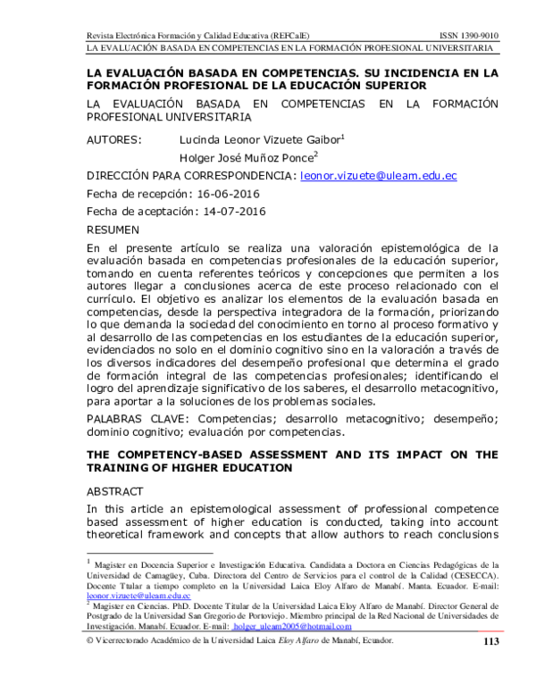 (PDF) La Evaluación Basada en Competencias. Su Incidencia en La Formación Profesional De La ...