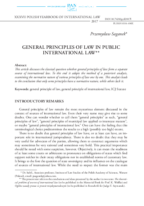 (PDF) General Principles of Law in Public International Law