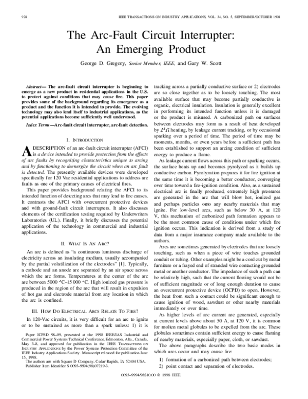 (PDF) The arc-fault circuit interrupter, an emerging product | Gary Scott - Academia.edu