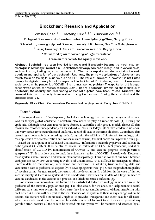 (PDF) Blockchain: Research and Application