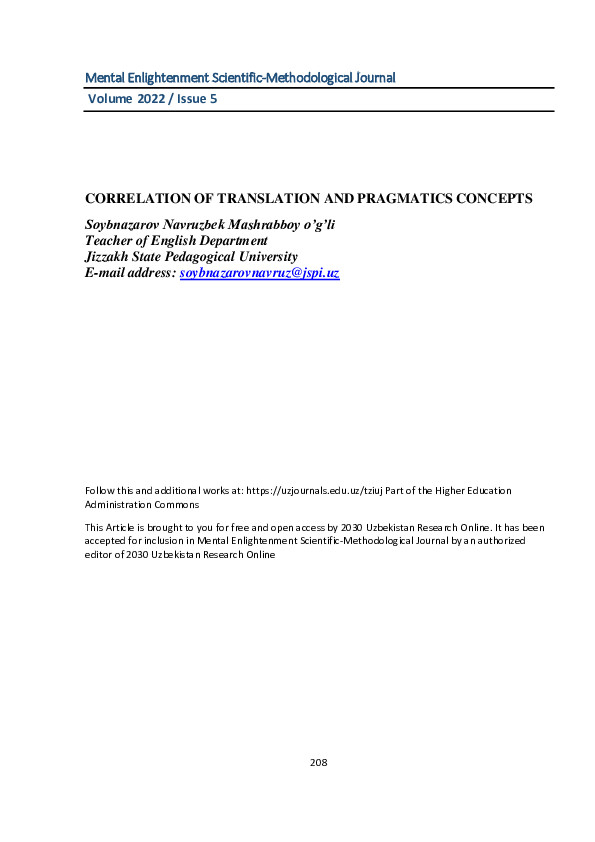 (PDF) CORRELATION OF TRANSLATION AND PRAGMATICS CONCEPTS