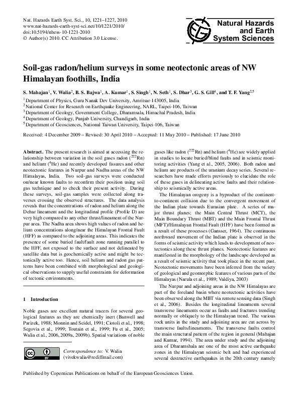 (PDF) Soil-gas radon/helium surveys in some neotectonic areas of NW ...