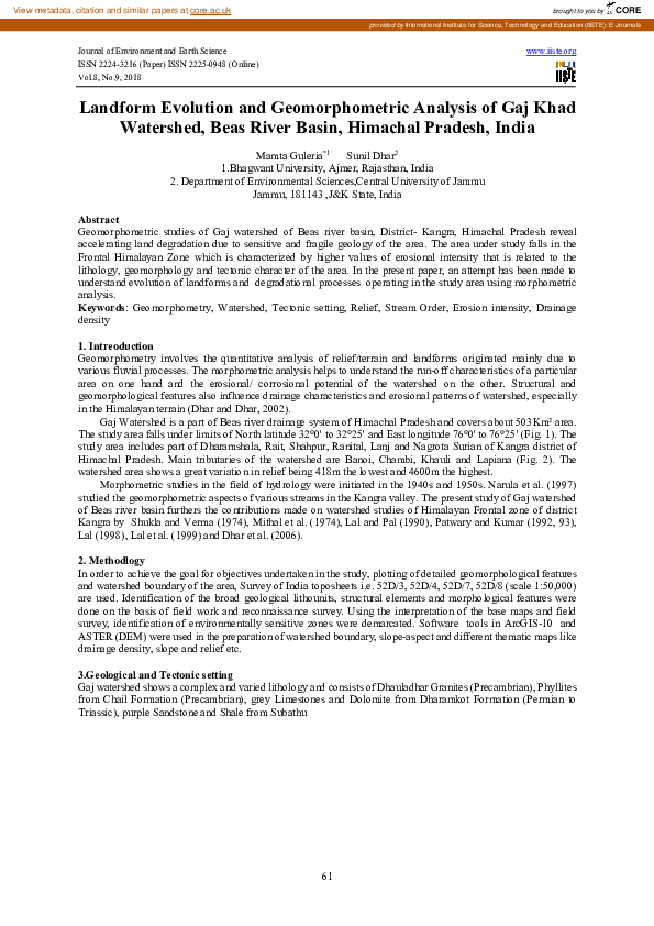 (PDF) Landform Evolution and Geomorphometric Analysis of Gaj Khad ...