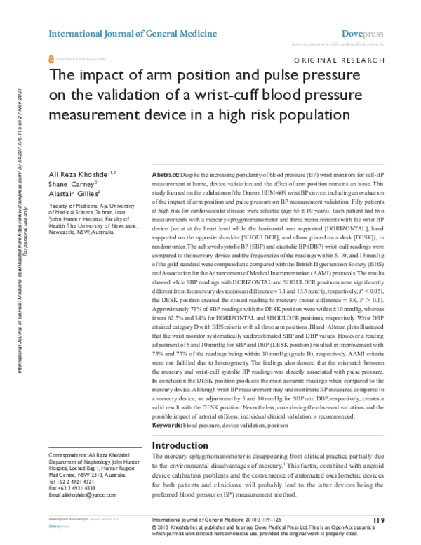 (PDF) The impact of arm position and pulse pressure on the validation of a wrist-cuff blood ...