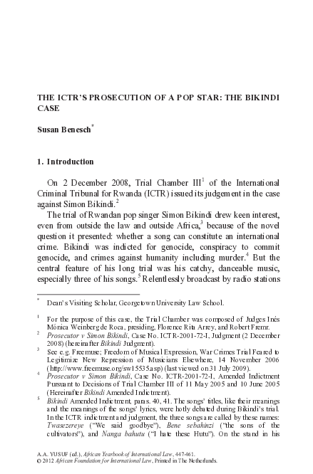 (PDF) The Ictr’s Prosecution of a Pop Star: The Bikindi Case
