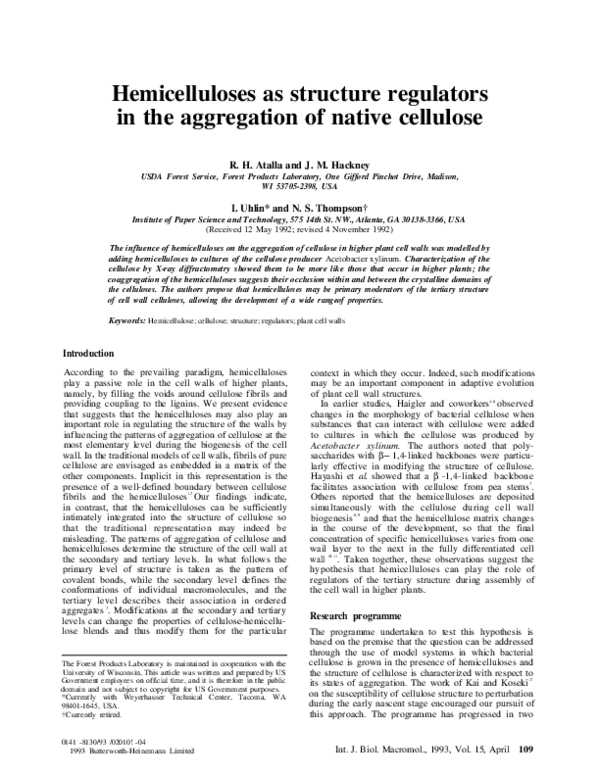 (PDF) Hemicelluloses as structure regulators in the aggregation of native cellulose